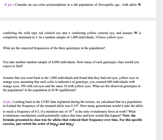 (6 pts. Consider an eye-color polymorphism in a lab | Chegg.com