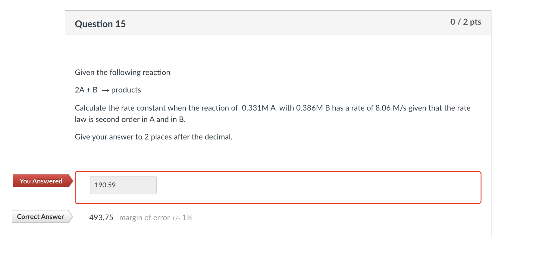 Solved Question 15 0/2 pts Given the following reaction 2A + | Chegg.com