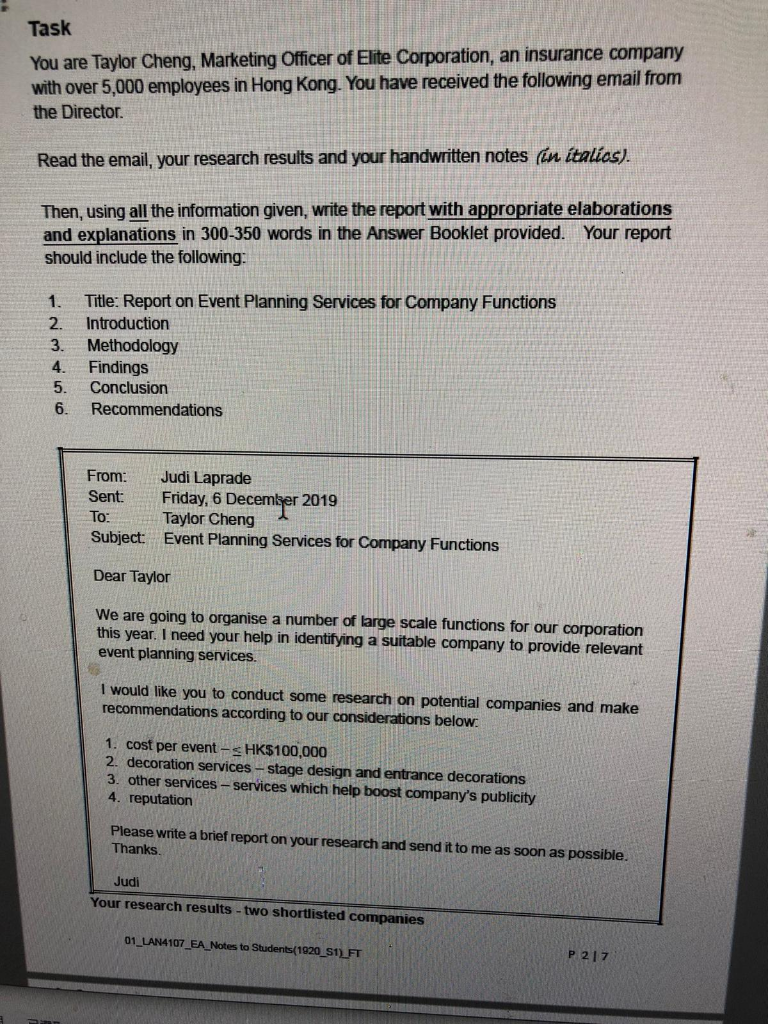 Solved Task You are Taylor Cheng, Marketing Officer of Elite | Chegg.com