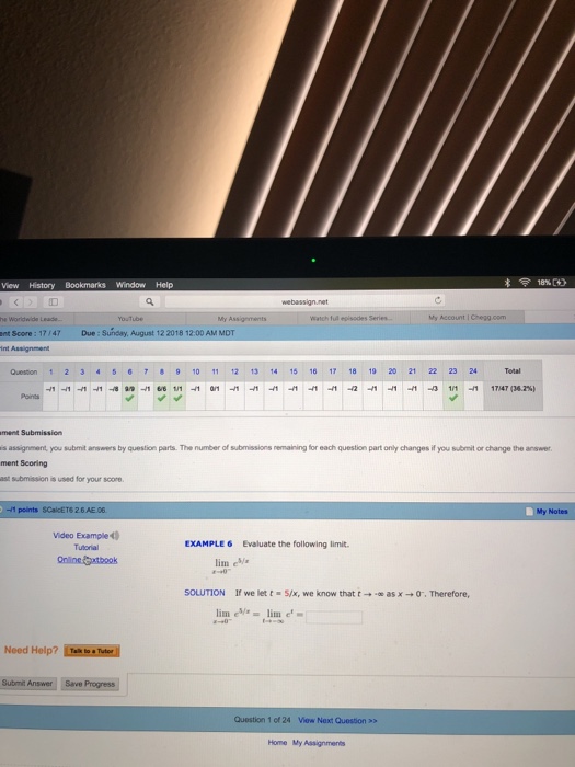 Solved View History Bookmarks Window Help My Account 1I | Chegg.com