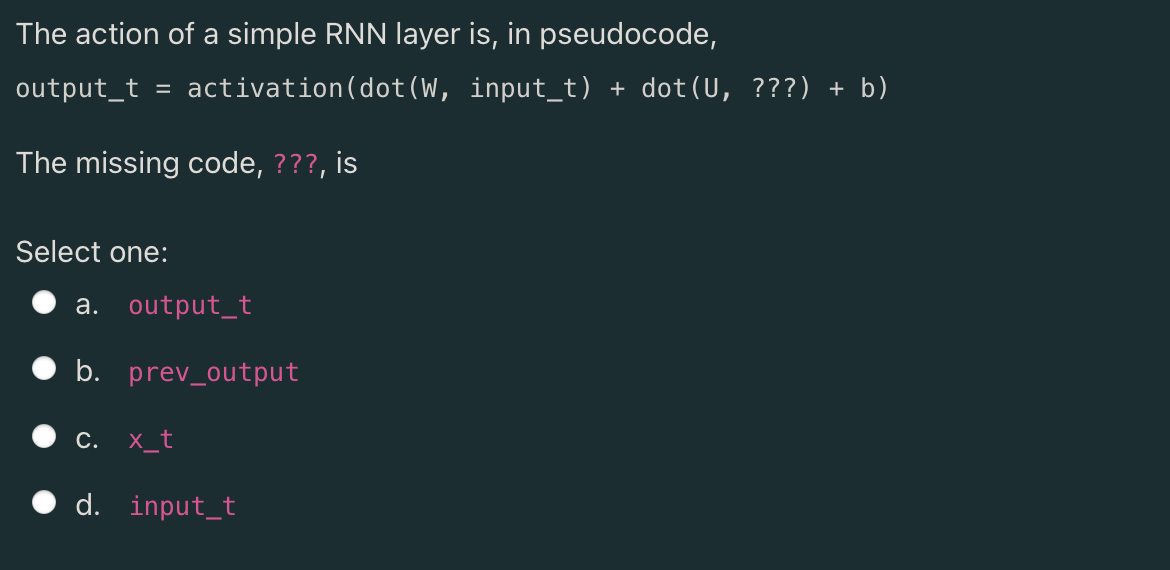 Solved The Action Of A Simple Rnn Layer Is In Pseudocode 5392