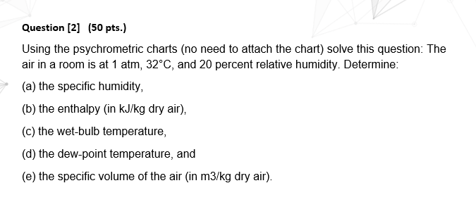 Solved Question [2] (50 pts.) Using the psychrometric charts | Chegg.com