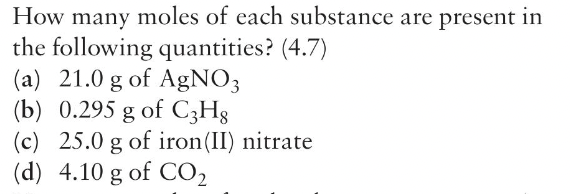 Solved How many moles of each substance are present in the | Chegg.com