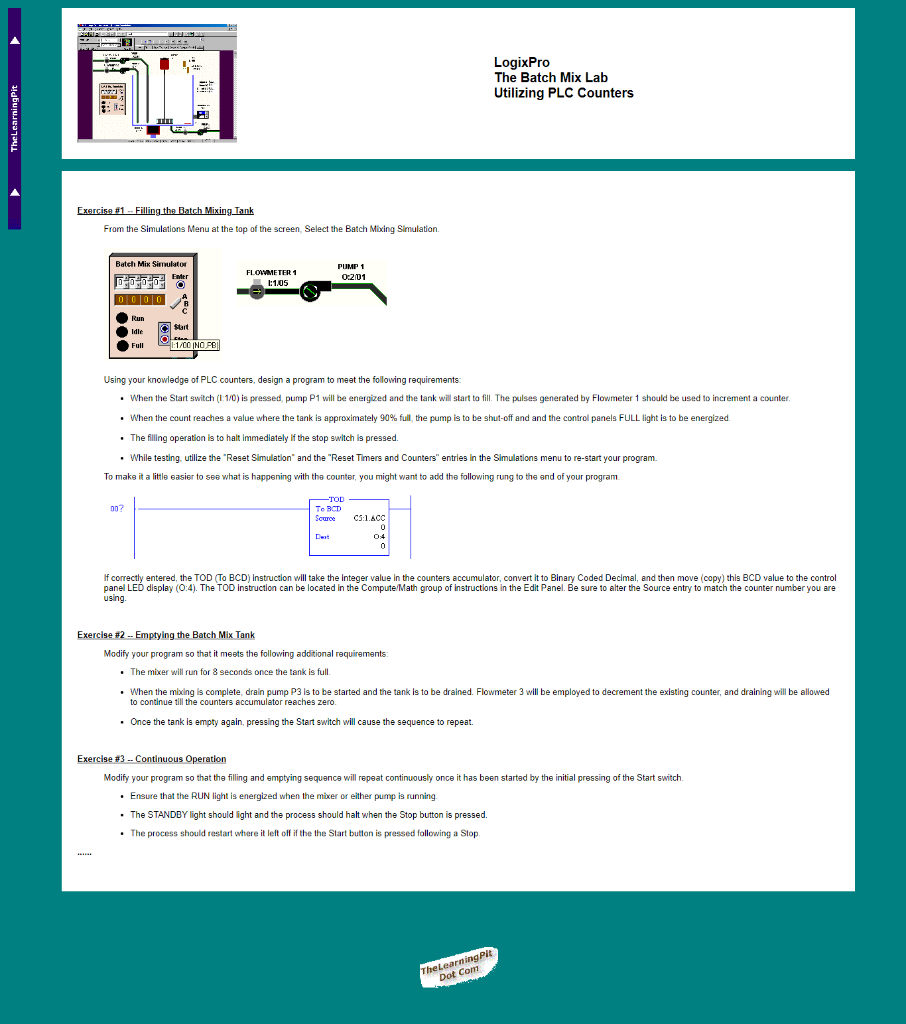 AN LLL 2. LogixPro The Batch Mix Lab Utilizing PLC | Chegg.com