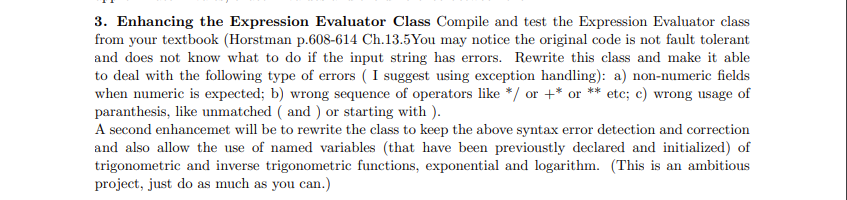 Solved 3. Enhancing the Expression Evaluator Class Compile | Chegg.com
