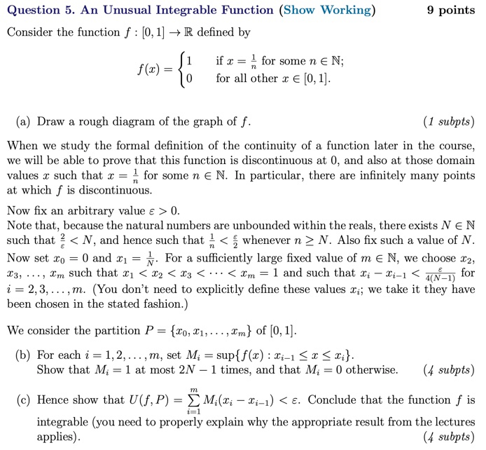 Solved 9 points Question 5. An Unusual Integrable Function | Chegg.com