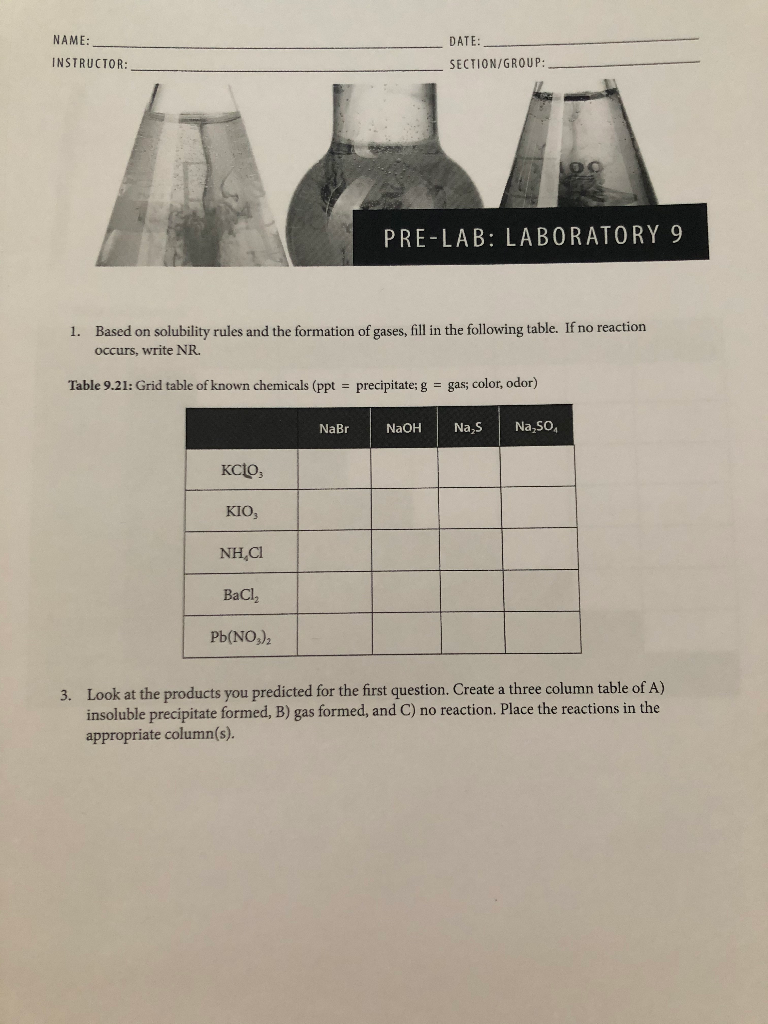 Solved NAME: INSTRUCTOR: DATE: SECTION/GROUP: PRE-LAB: | Chegg.com