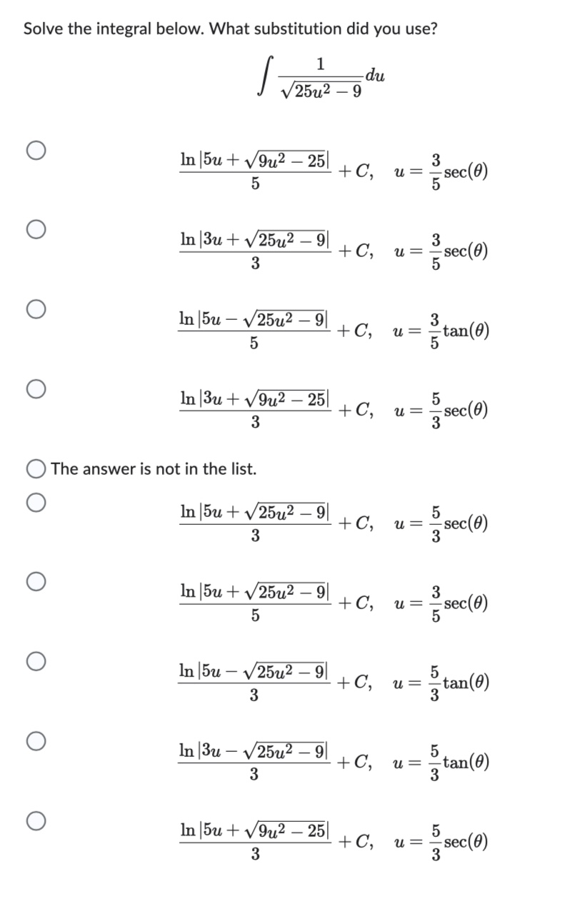 Solved Solve the integral below. What substitution did you | Chegg.com