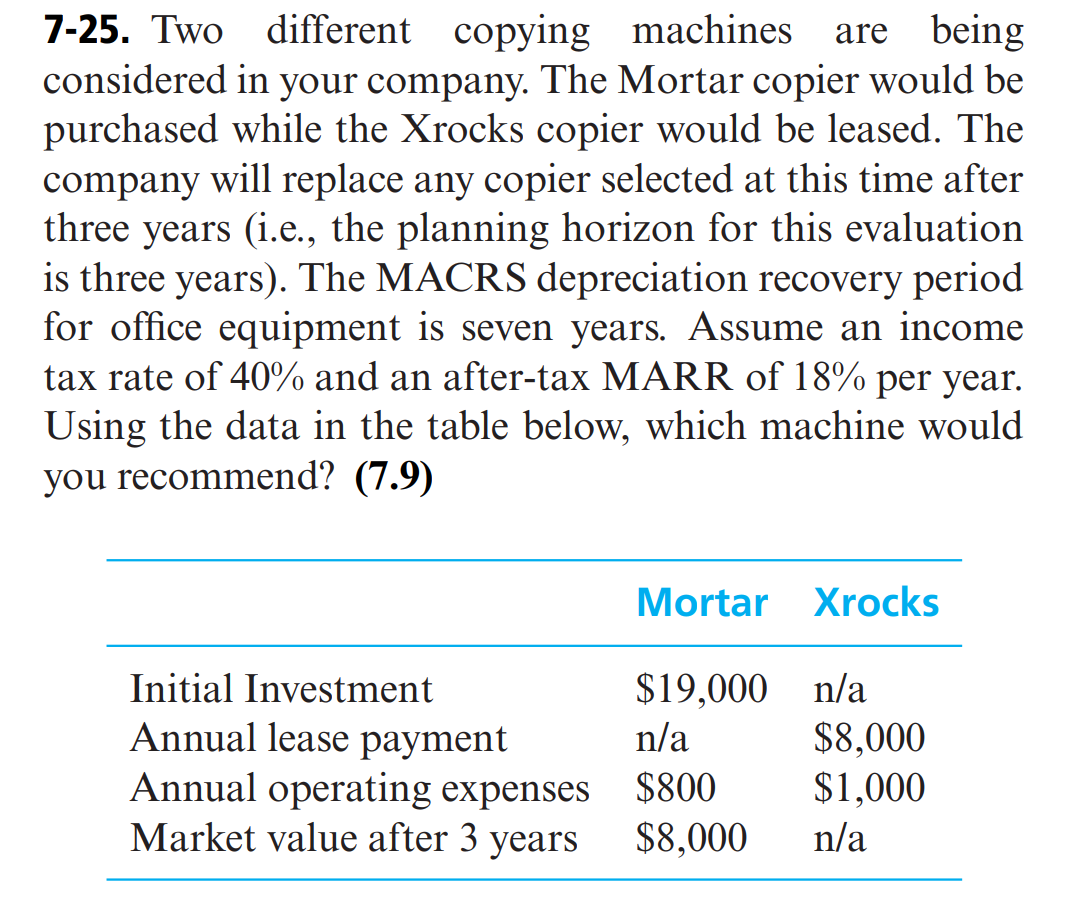 Solved 7-25. ﻿Two different copying machines are | Chegg.com
