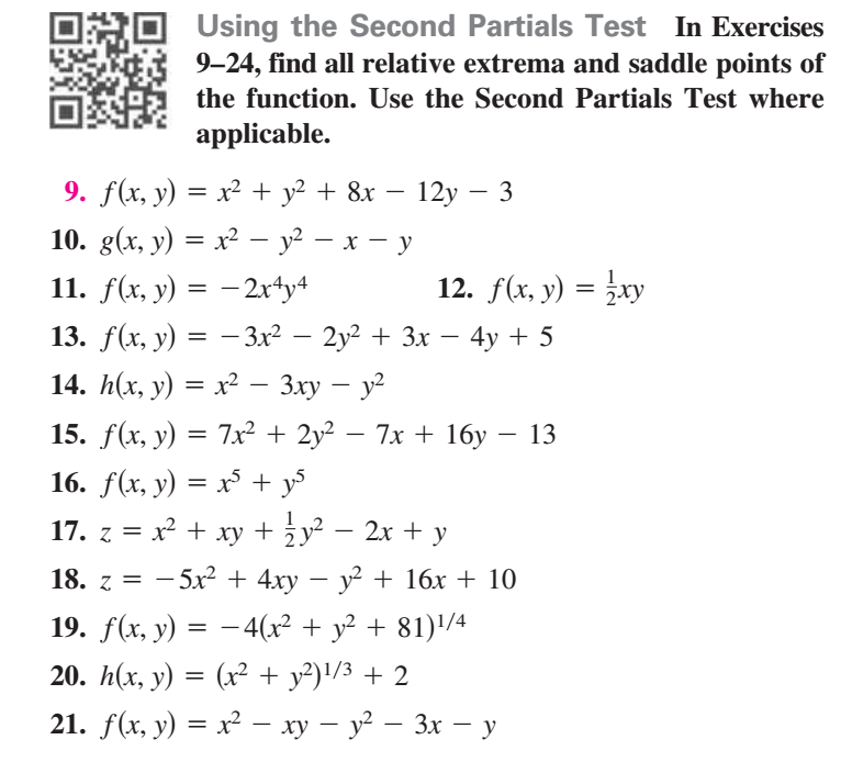 Solved Using the Second Partials Test In Exercises 9-24, | Chegg.com