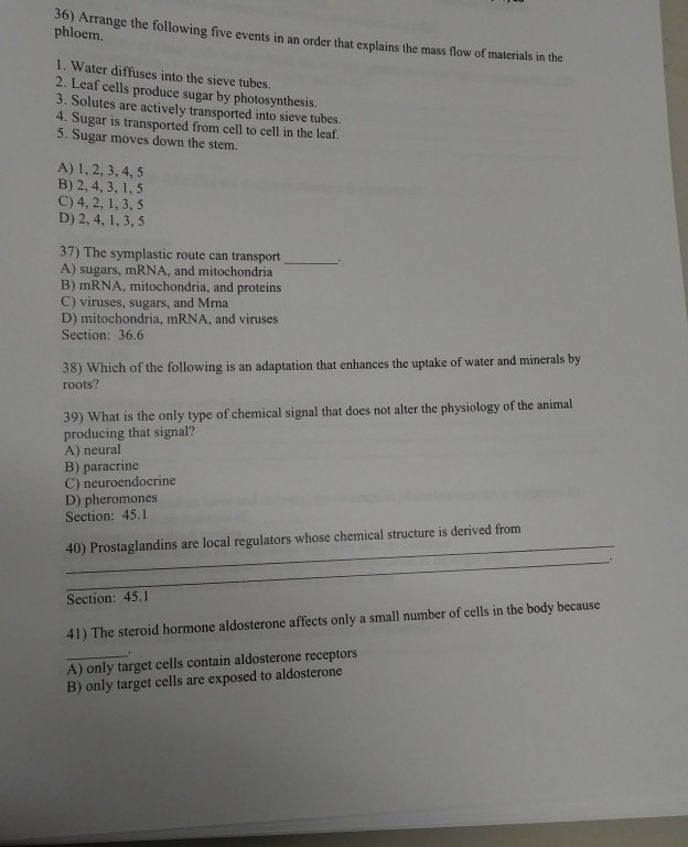 Solved 36) Arrange the following five events in an order | Chegg.com