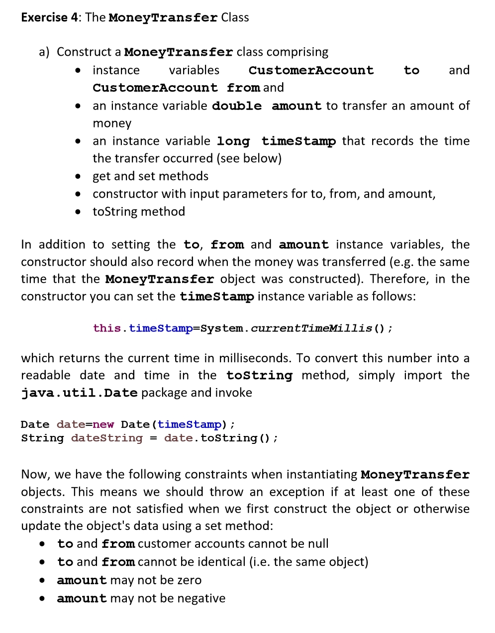 Solved Exercise 4: The Money Transfer Class . a) Construct a | Chegg.com