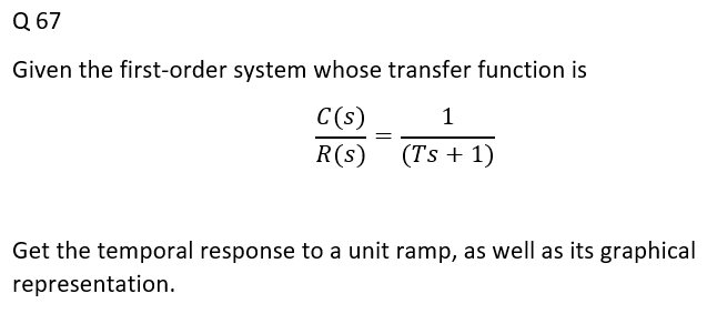 Solved Q 67 Given the first-order system whose transfer | Chegg.com