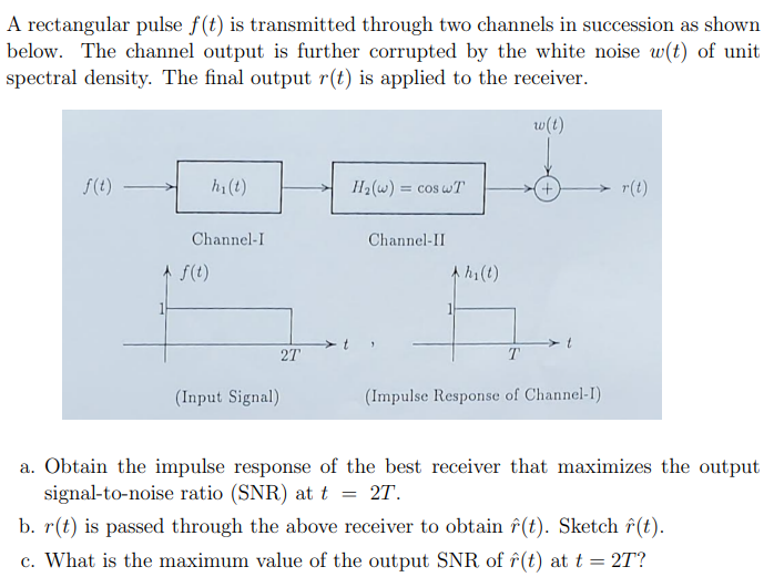 Solved A rectangular pulse f(t) is transmitted through two | Chegg.com