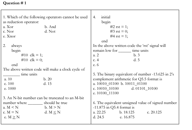 Solved Question #1 4. 1. Which of the following operators | Chegg.com