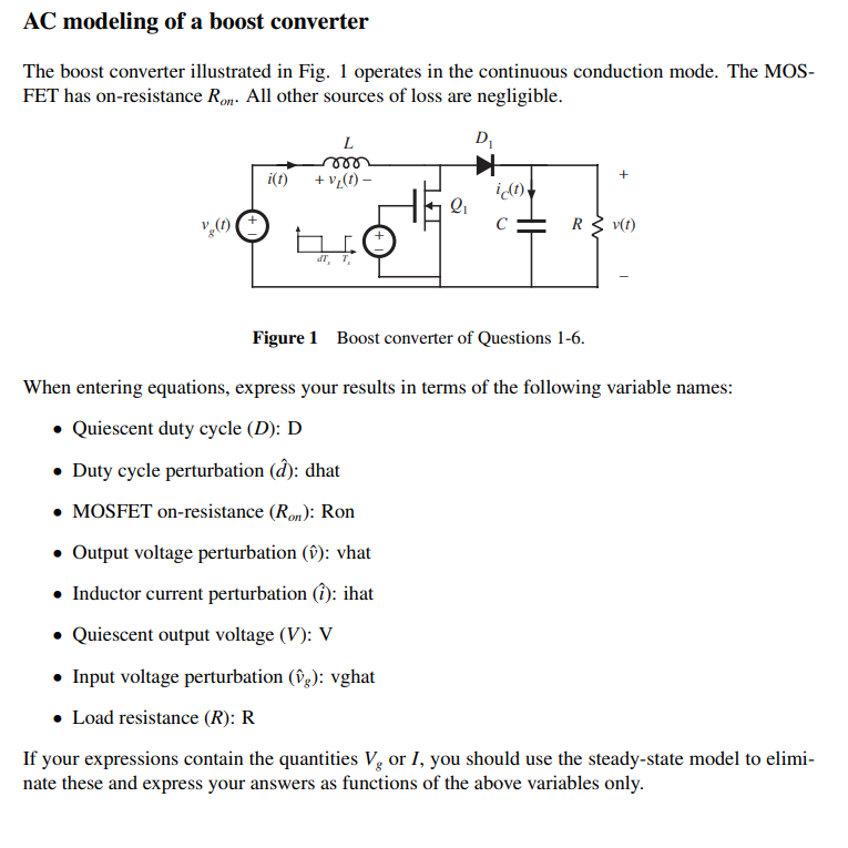 Solved AC modeling of a boost converter The boost converter | Chegg.com