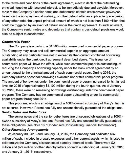 Case 1 Debt Footnote Macy's The purpose of this case | Chegg.com