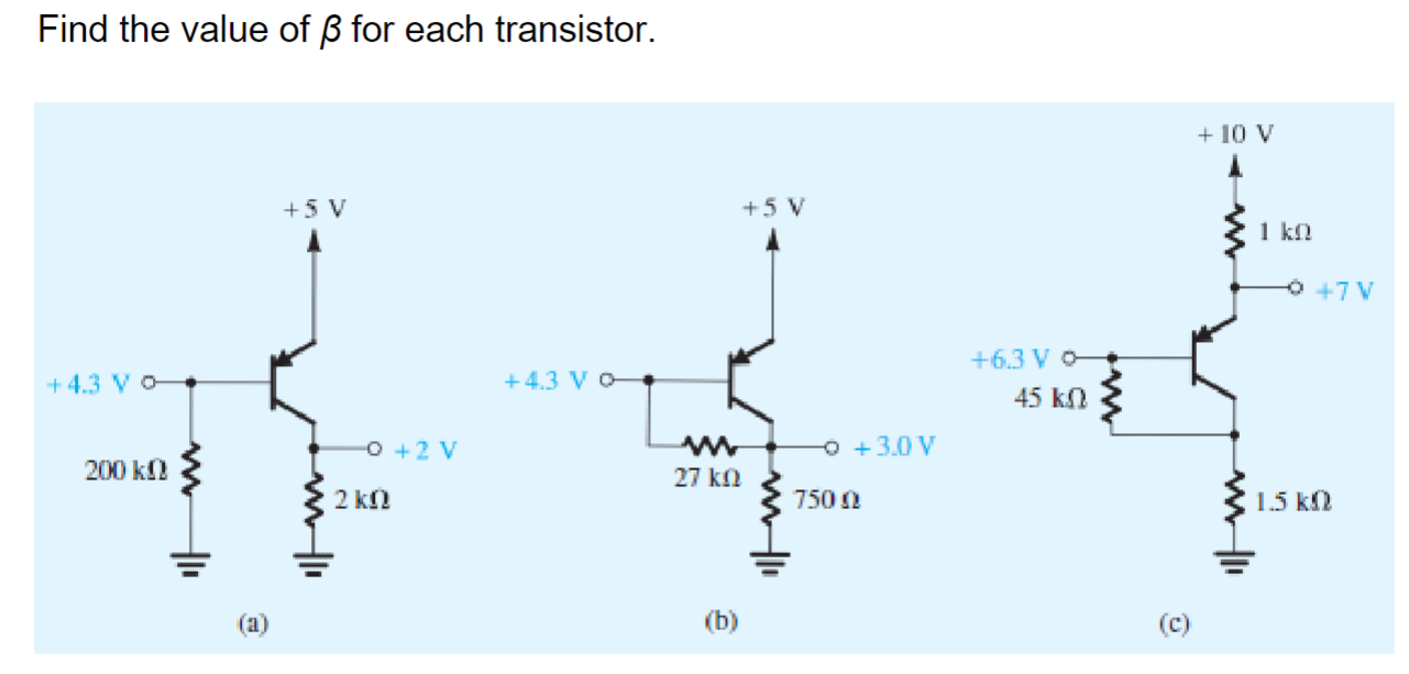 Solved Find the value of β for each transistor. (b) (c) | Chegg.com