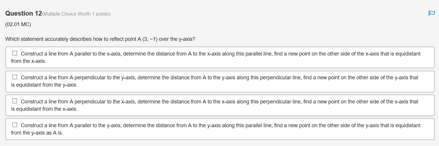 Solved Question 12(Multiple Choice Worth 1 points) (02.01 | Chegg.com