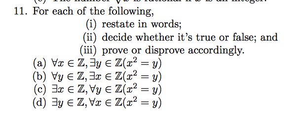 Solved 11. For each of the following, (i) restate in words; | Chegg.com