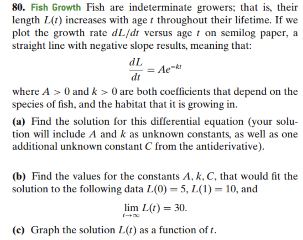 Solved = Ae-kt 80. Fish Growth Fish are indeterminate | Chegg.com