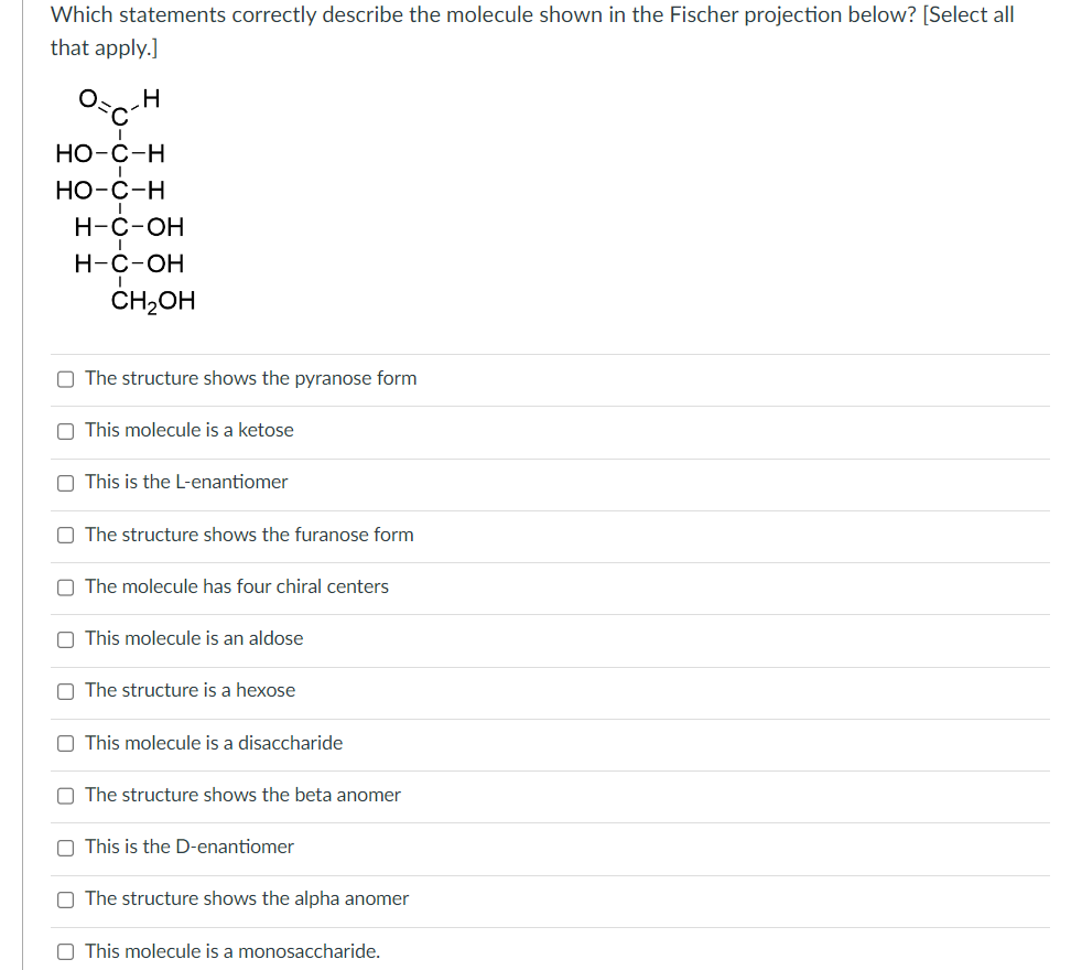 Solved Which statements correctly describe the molecule | Chegg.com