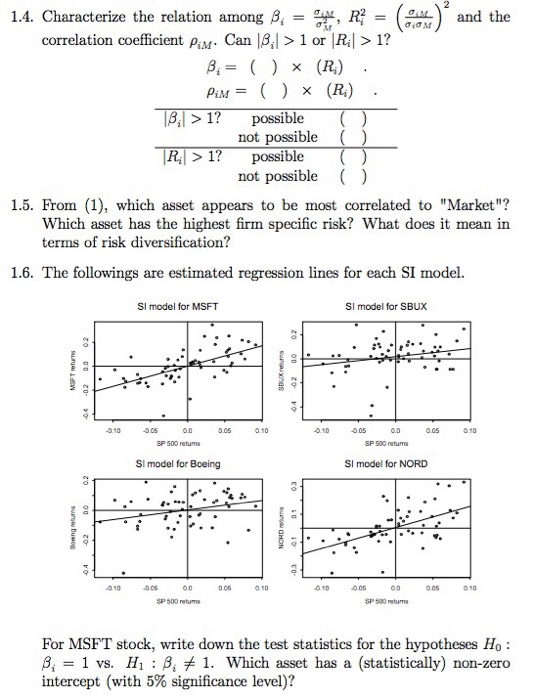 1. (Single Index Model) SI model for asset returns | Chegg.com