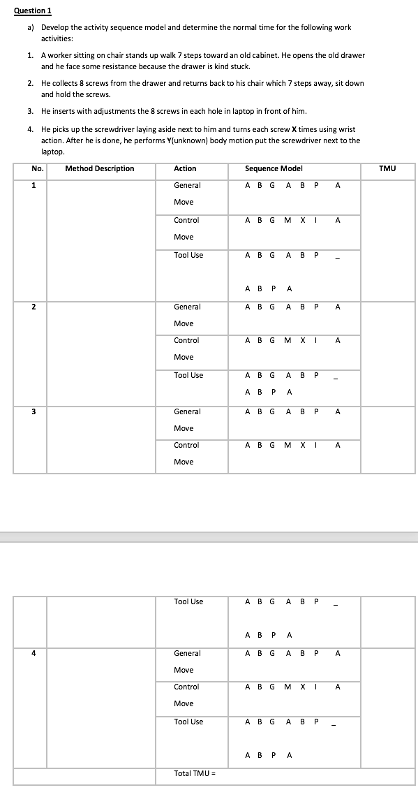 Solved Question 1 a) Develop the activity sequence model and | Chegg.com