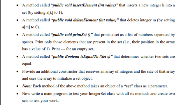Solved Create class IntegerSet for which each object can | Chegg.com