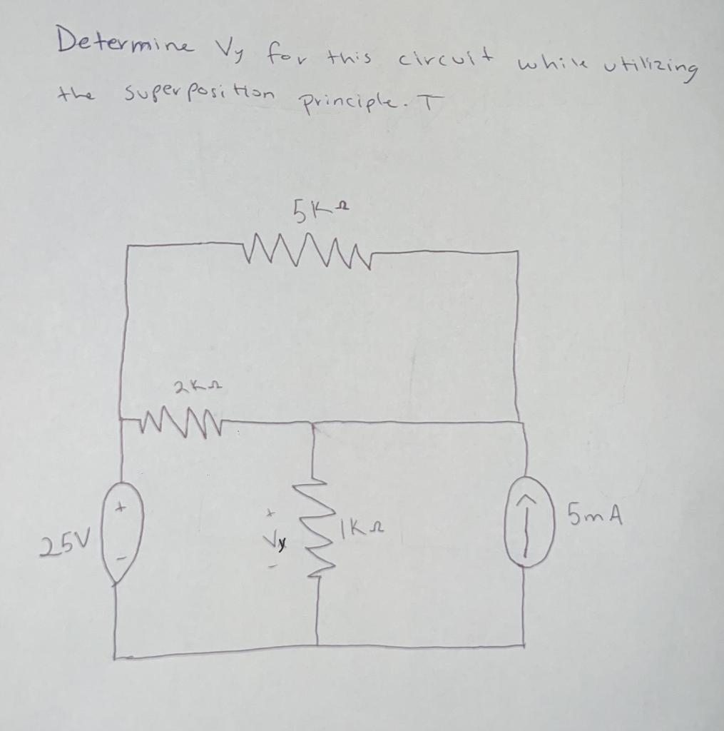 Solved Determine Vy for this circuit while utilizing the | Chegg.com