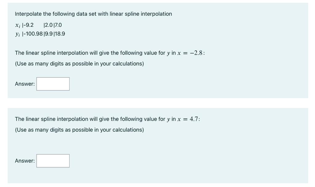 Solved Interpolate the following data set with linear spline | Chegg.com