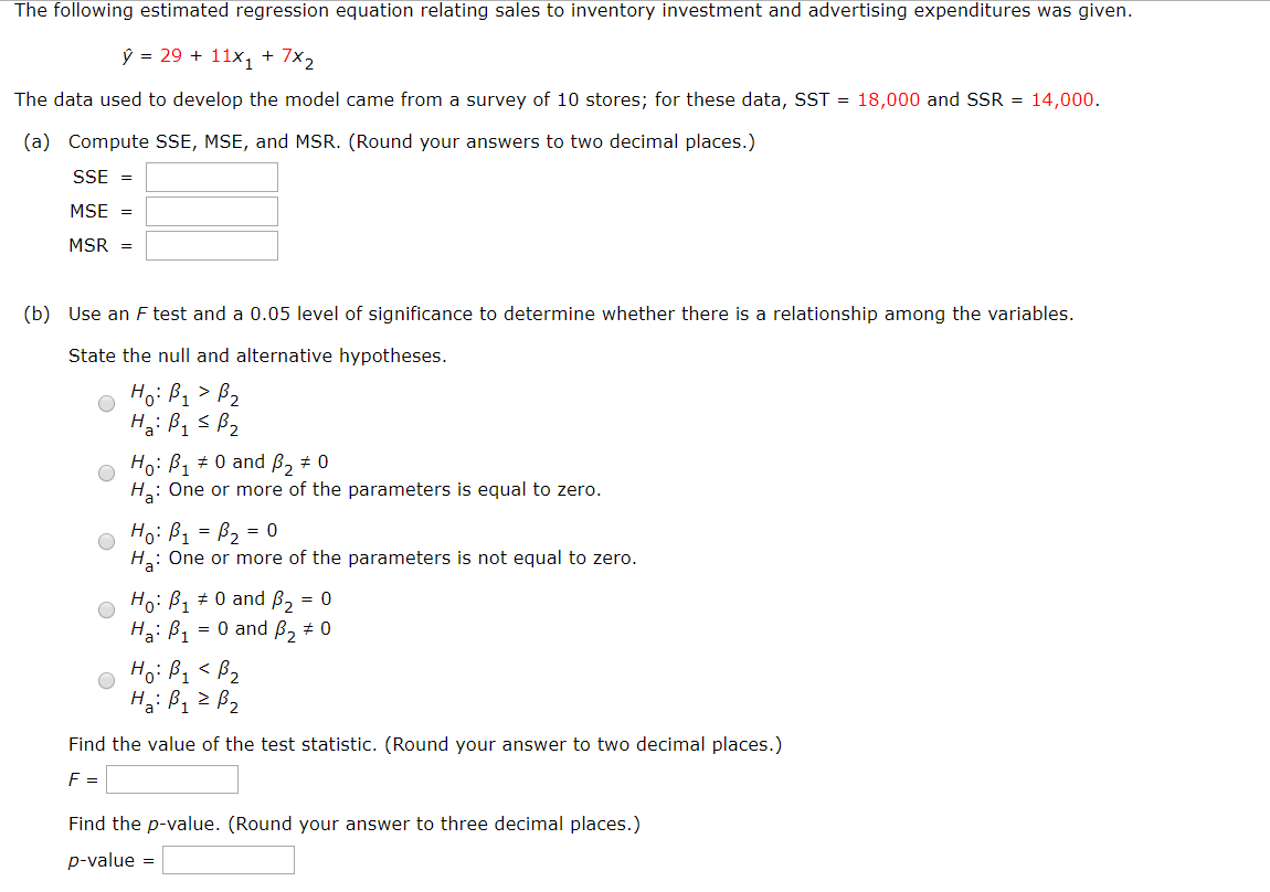 Solved The following estimated regression equation relating | Chegg.com