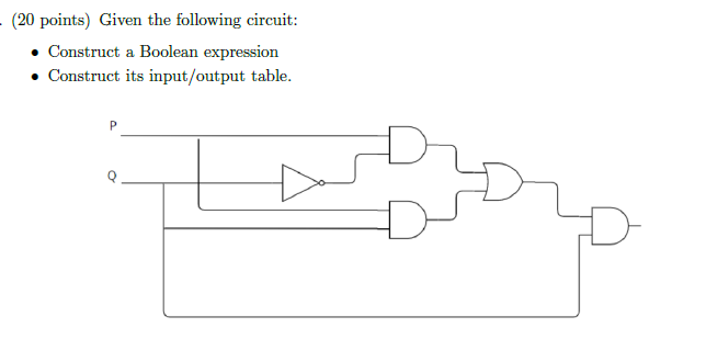 Solved (20 points) Given the following circuit: - Construct | Chegg.com