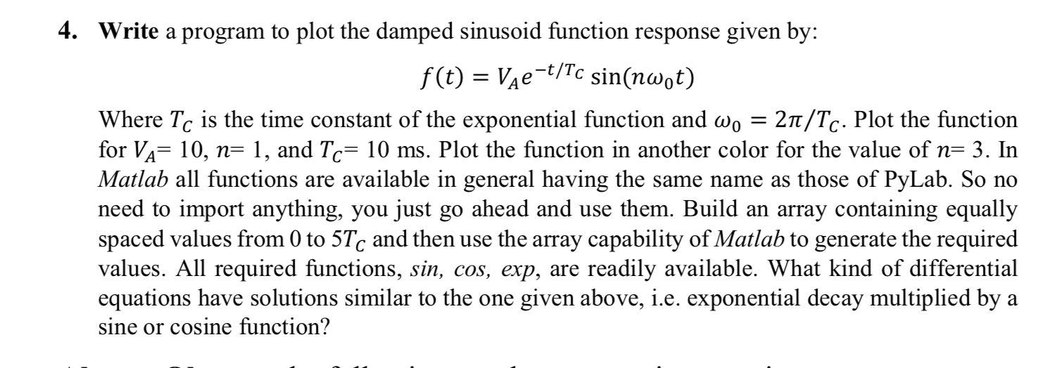 Solved 4. Write a program to plot the damped sinusoid | Chegg.com