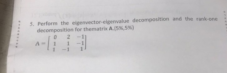 Solved 5. Perform the eigenvector-eigenvalue decomposition | Chegg.com