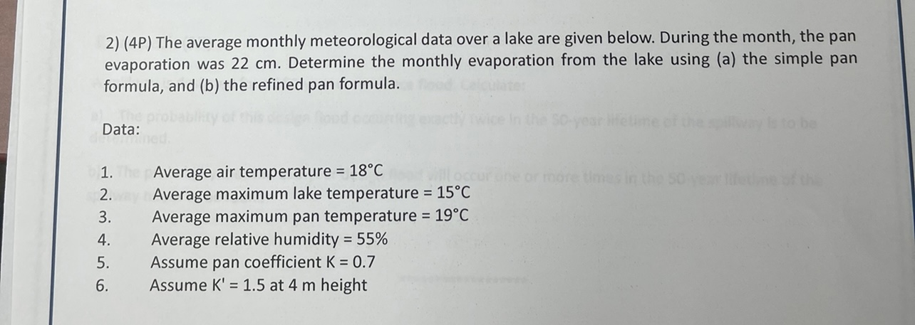 Solved 2 4p The Average Monthly Meteorological Data Over