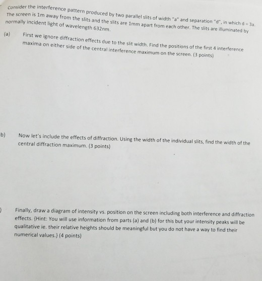 Solved Consider the interference pattern produced by two | Chegg.com