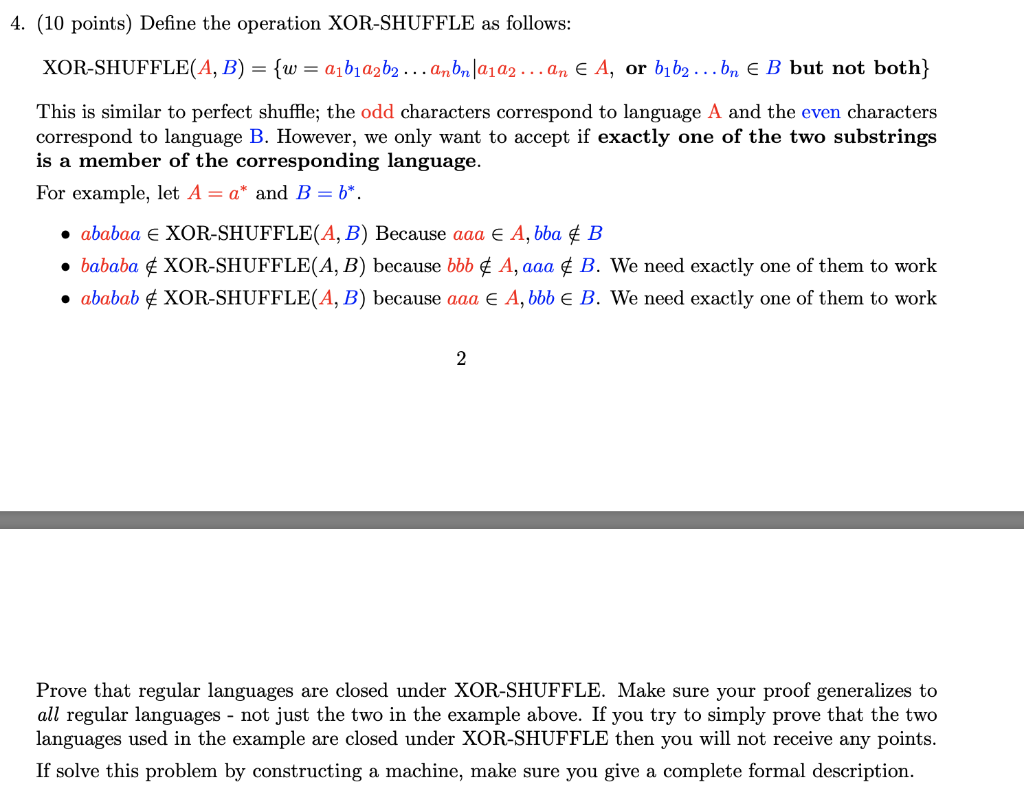 Solved 4. (10 points) Define the operation XOR-SHUFFLE as | Chegg.com