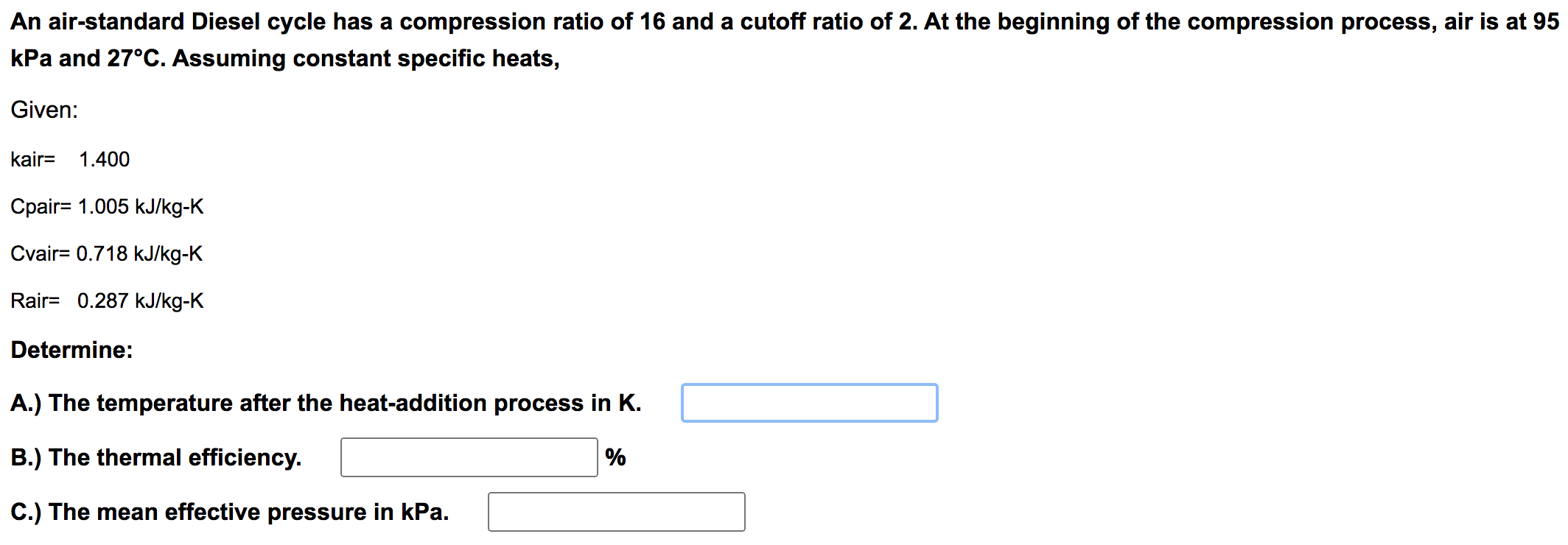 Solved An air-standard Diesel cycle has a compression ratio | Chegg.com