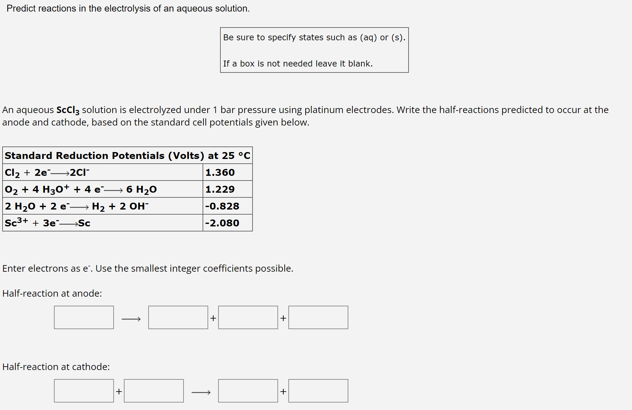 Solved Predict reactions in the electrolysis of an aqueous | Chegg.com