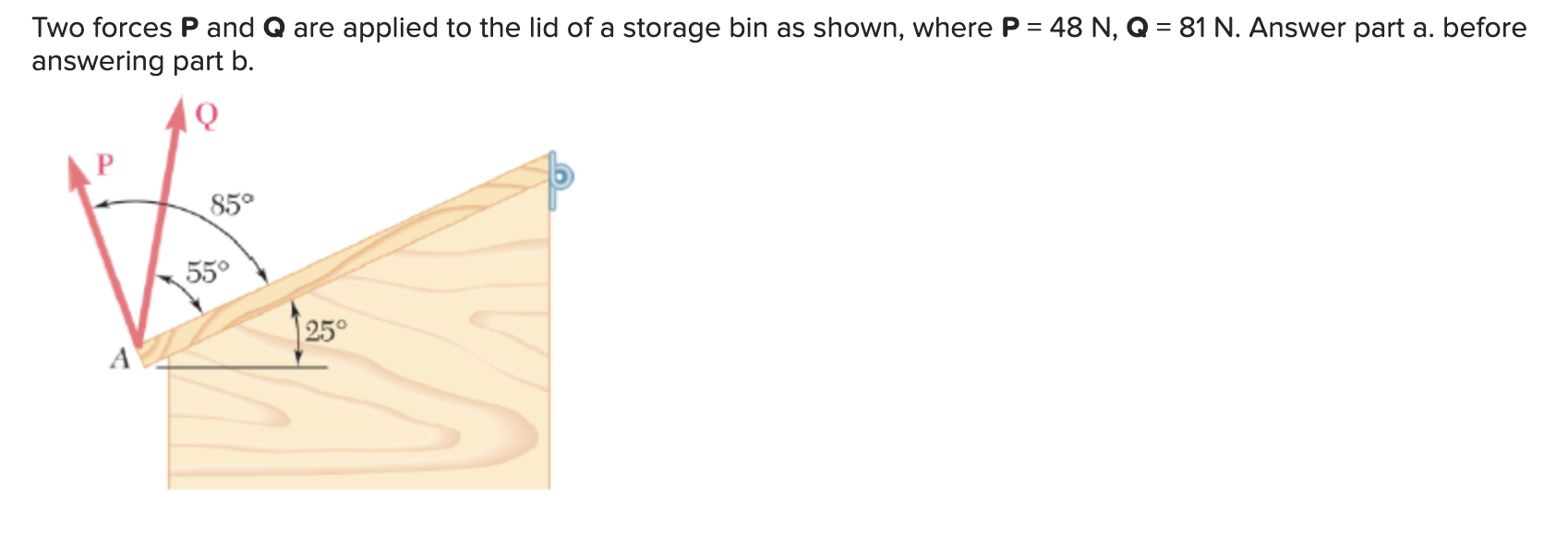 Solved Two forces P and Q are applied to the lid of a | Chegg.com