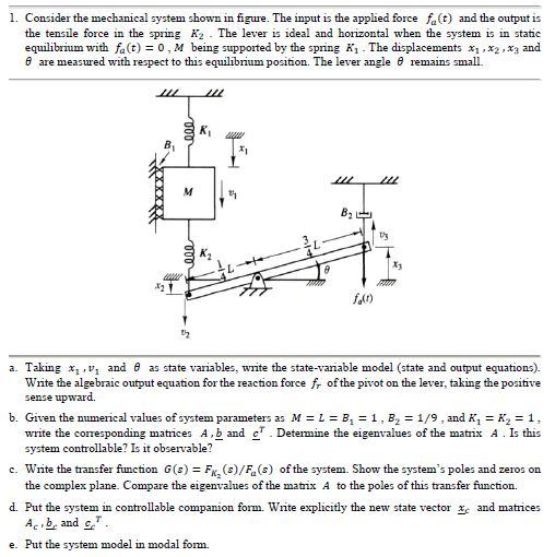 1. Consider the mechanical system shown in figure. | Chegg.com