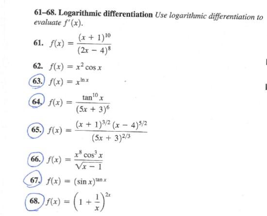 Solved 61-68. Logarithmic differentiation Use logarithmic | Chegg.com