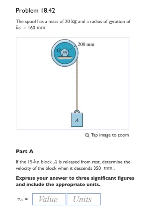 Solved The spool has a mass of 20 kg and a radius of | Chegg.com