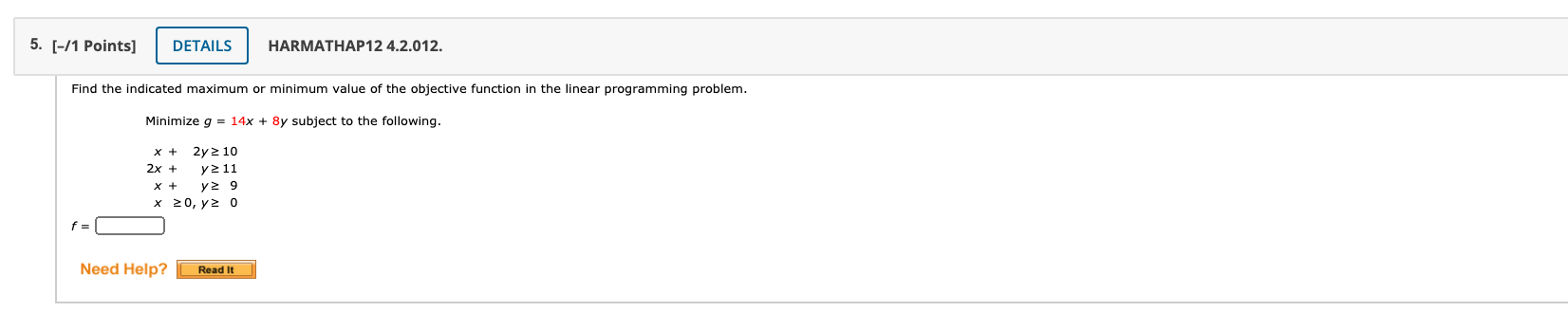 Solved 5. (-/1 Points] DETAILS HARMATHAP12 4.2.012. Find the | Chegg.com