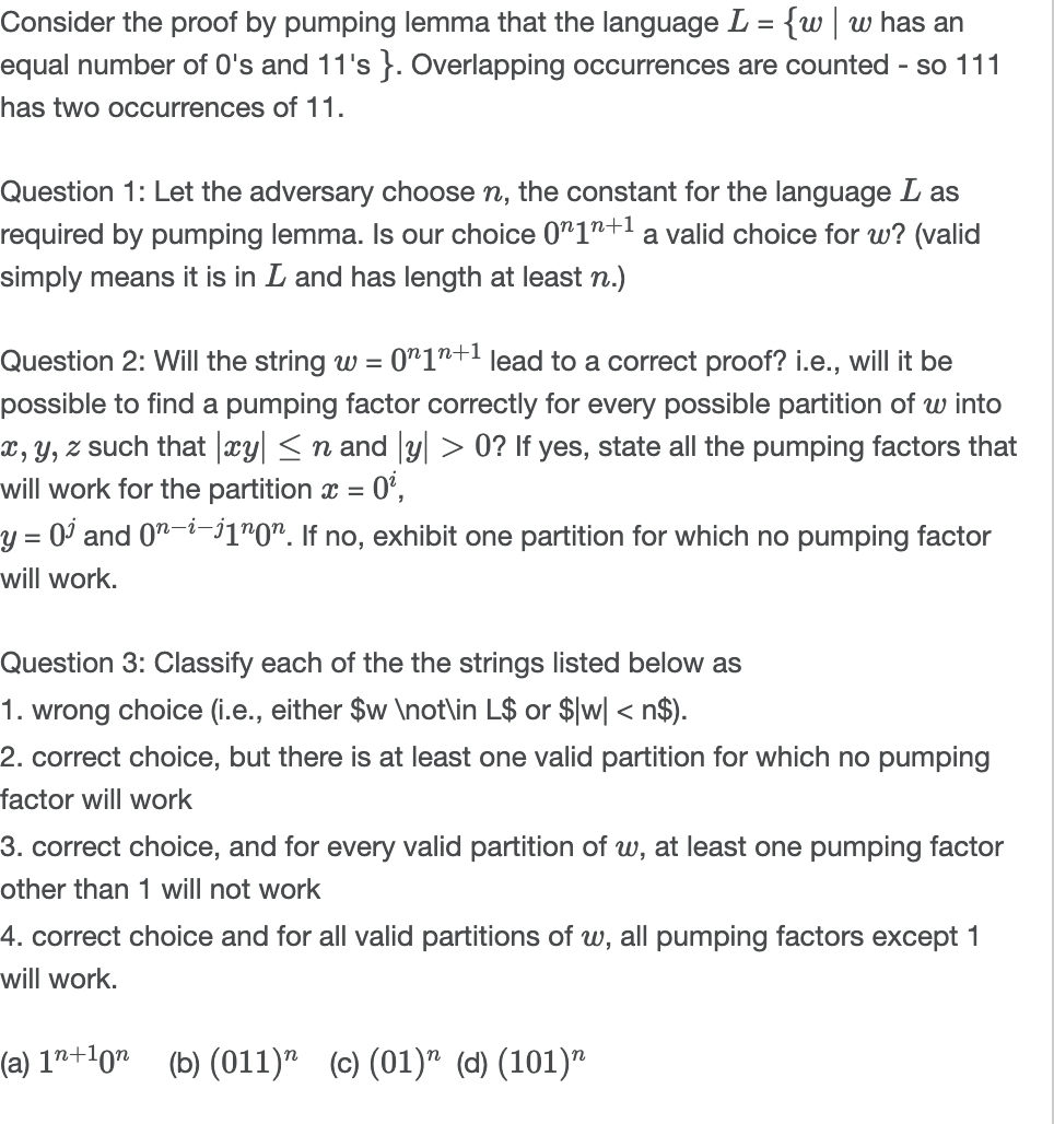 Solved Consider the proof by pumping lemma that the language | Chegg.com