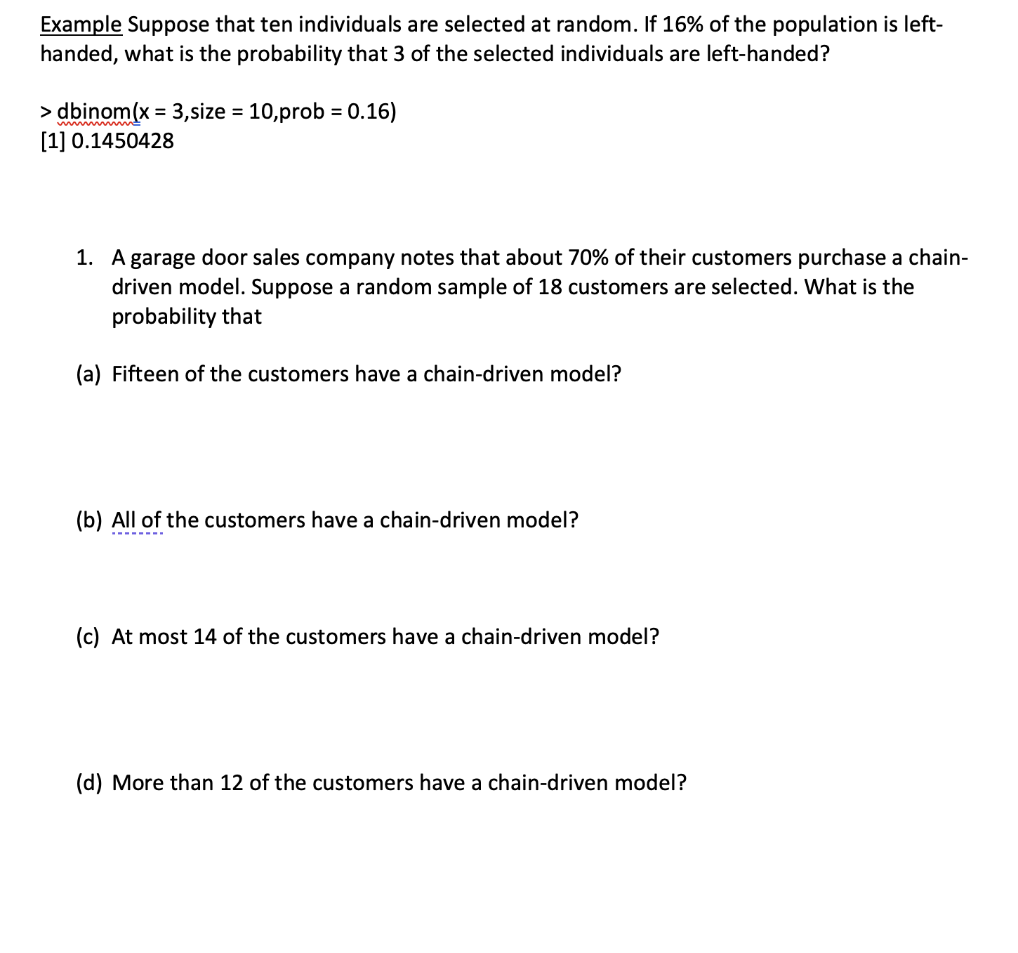 Solved Example Suppose that ten individuals are selected at | Chegg.com