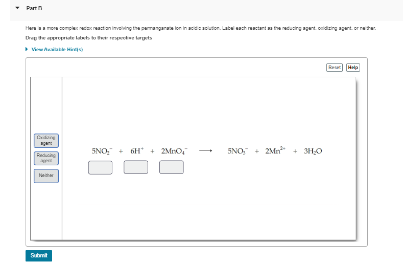 Solved Label each reactant as the reducing agent, oxidizing | Chegg.com