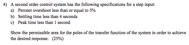 Solved 4) A second order control system has the following | Chegg.com