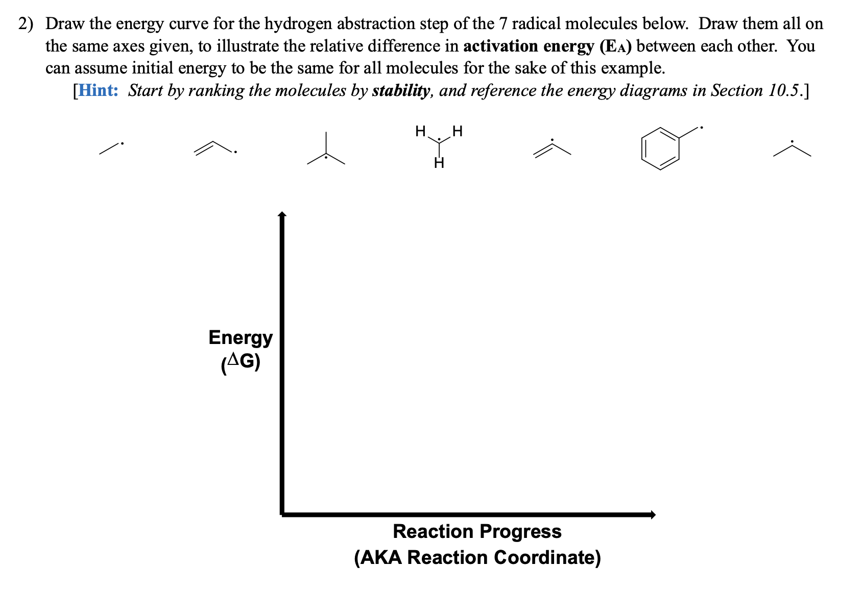 Draw the energy curve for the hydrogen abstraction | Chegg.com